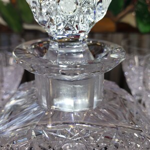 Vintage Fine Cut Queens Lace Disk Shape Decanter and Four Wine Glasses ...