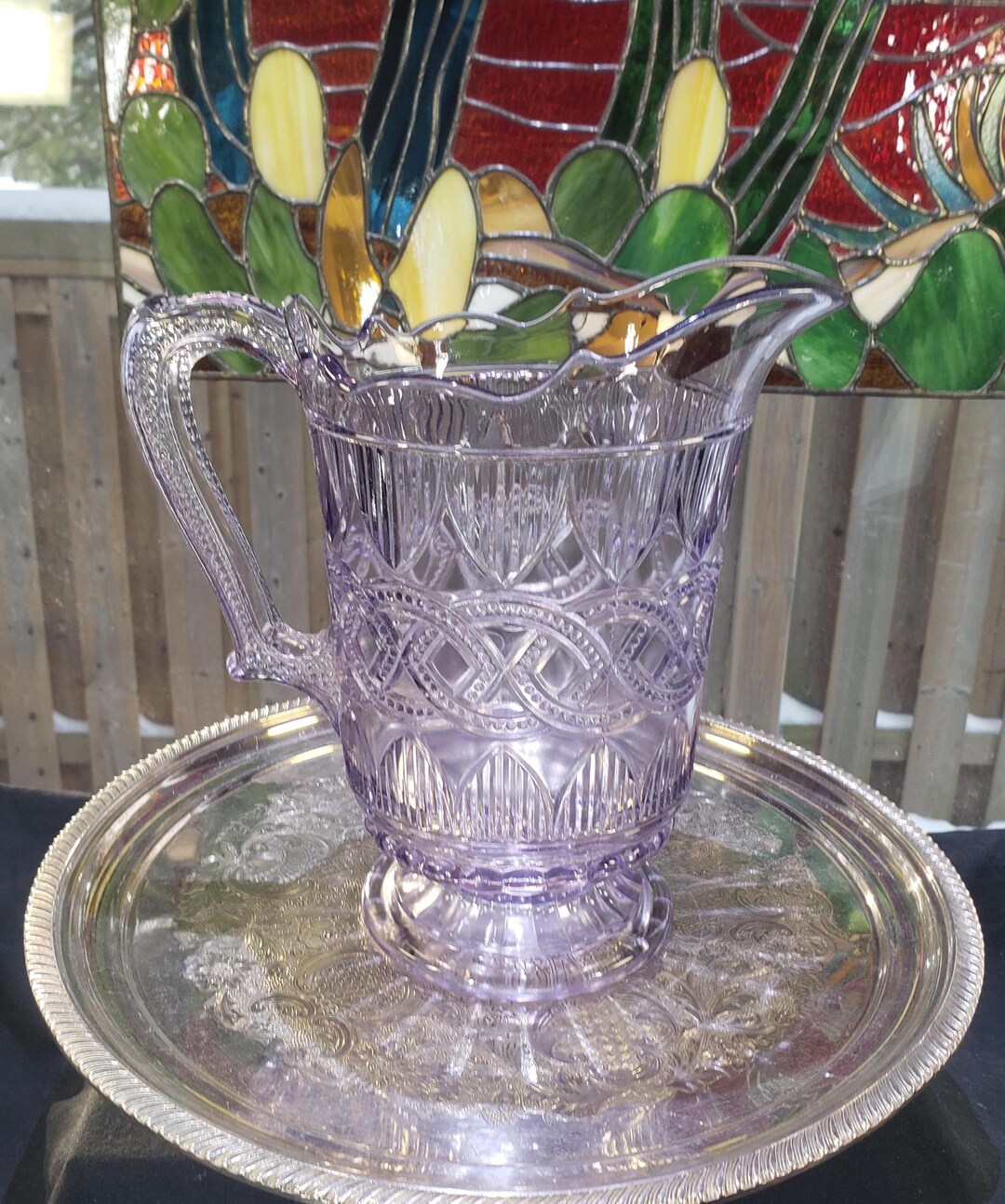 Antique EAPG Chain & Sheild Pattern Water Pitcher Amethyst Glass ...