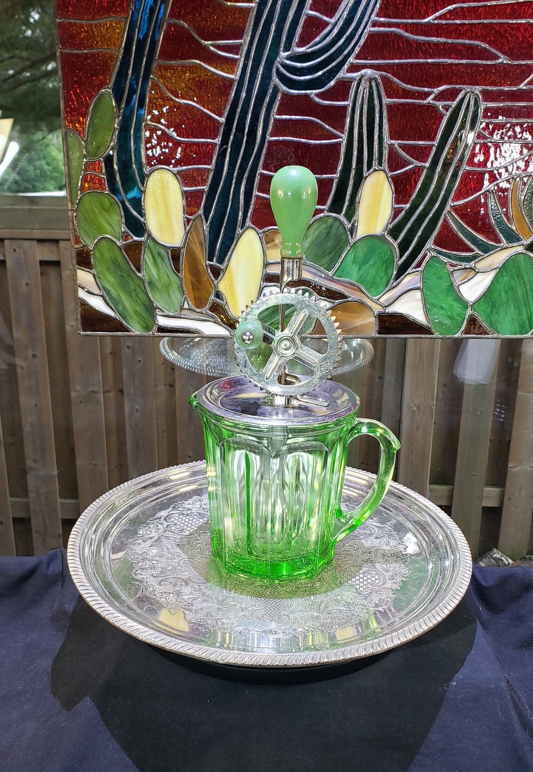 Vintage A & J Uranium Glass Hand Mixer - Panel Mixer, Large Green ...