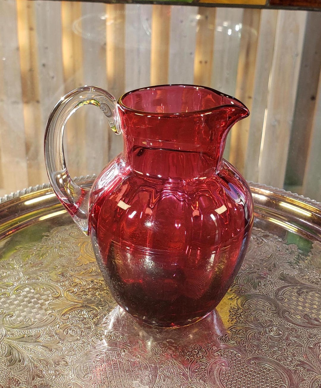 Vintage Melon Shape Small Personal Cranberry Glass Pitcher - Vintage ...