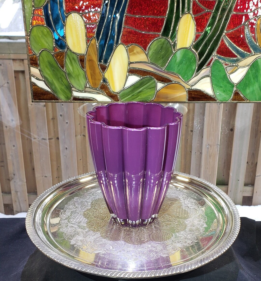 Vintage Teleflora Dark Purple Scalloped Rib Vase Made in Polland Purple ...
