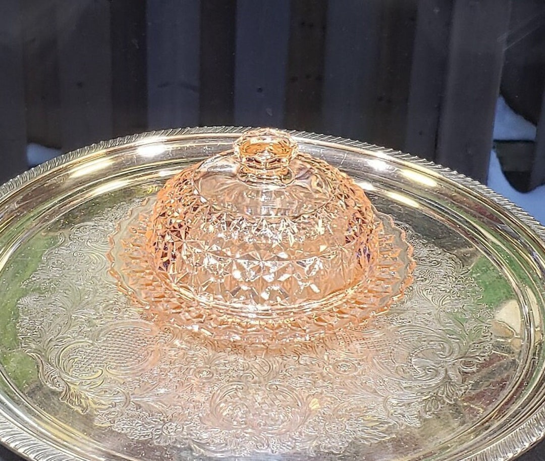 Vintage Pink Buttons & Bows Covered Butter Dish - Jeannette Glass ...