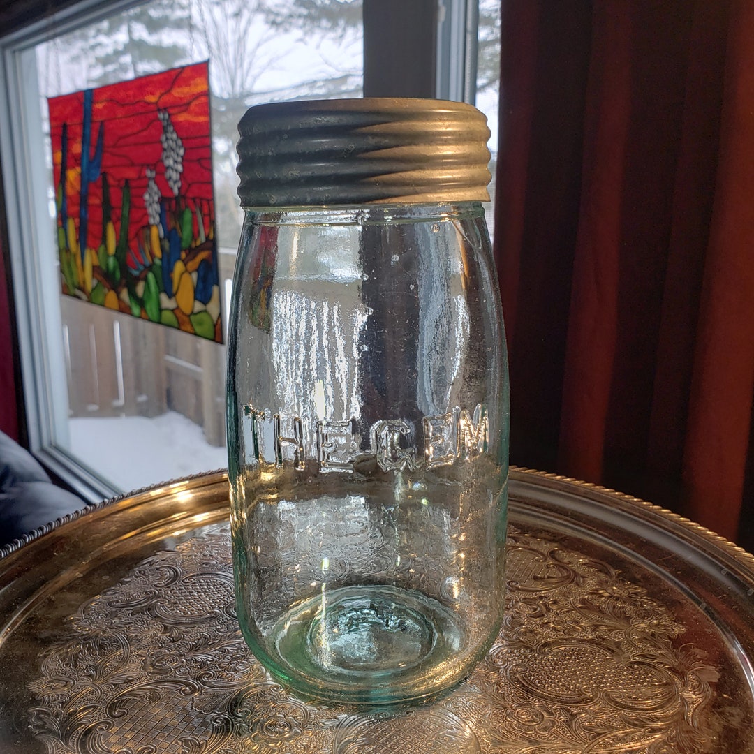 Vintage "the Gem" Quart Jar: Hamilton Glass Lid, Sharp Lettering - Etsy