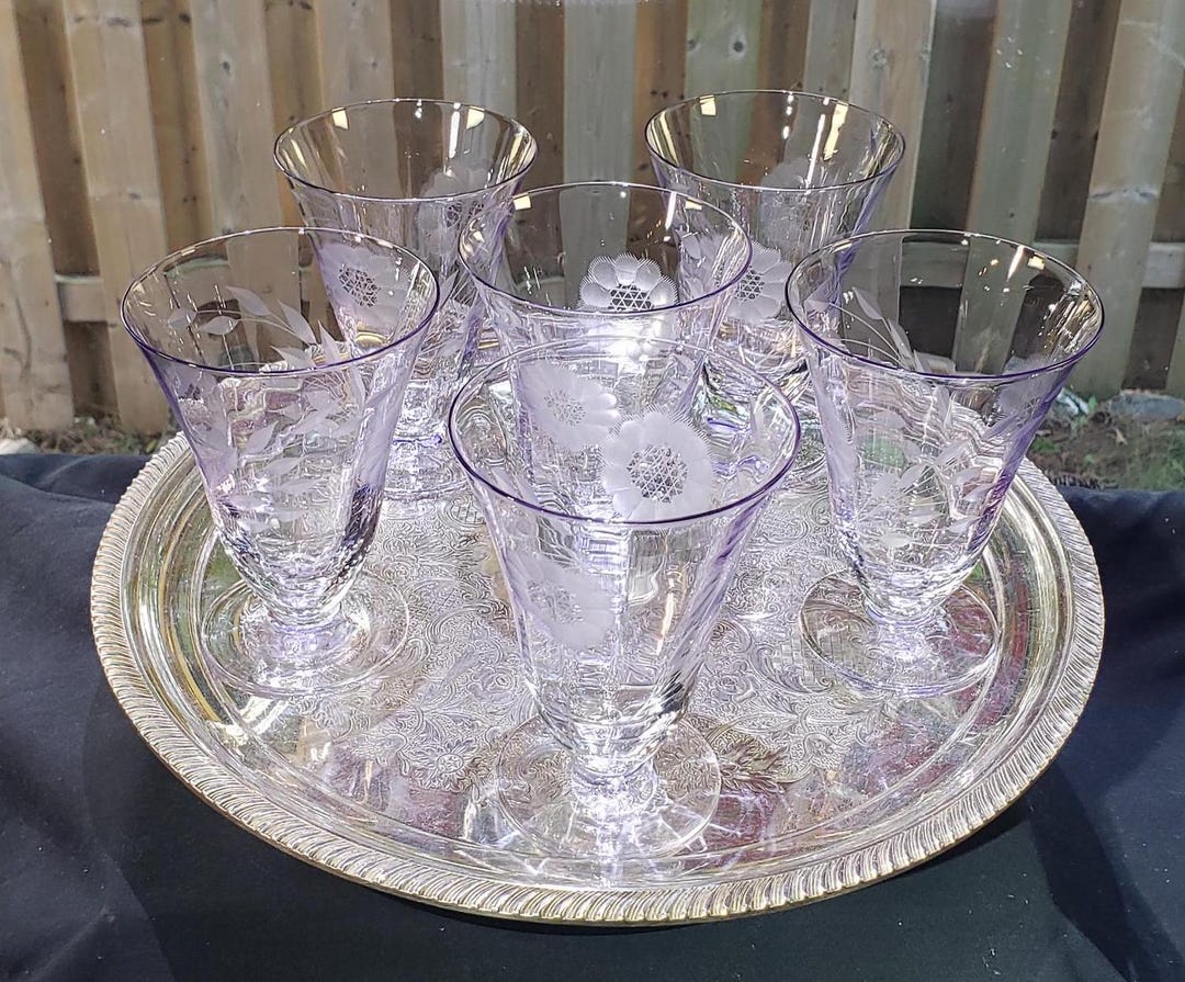 Rare Vintage Amethyst Tiffin Table Tumler Set of 6 With Hughes ...