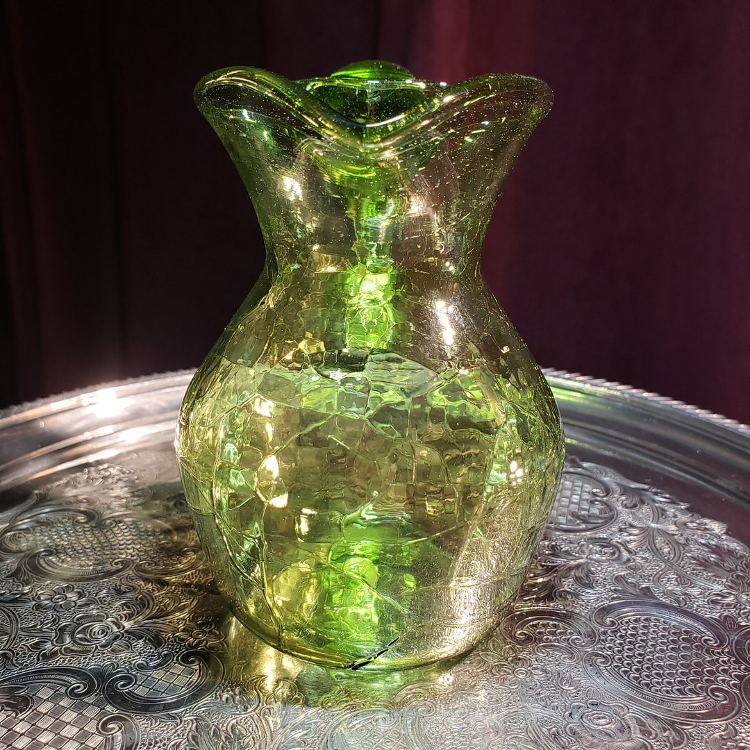 Heart Shape Olive Green Crackle Glass Pitcher - Retro Art Glass - Etsy