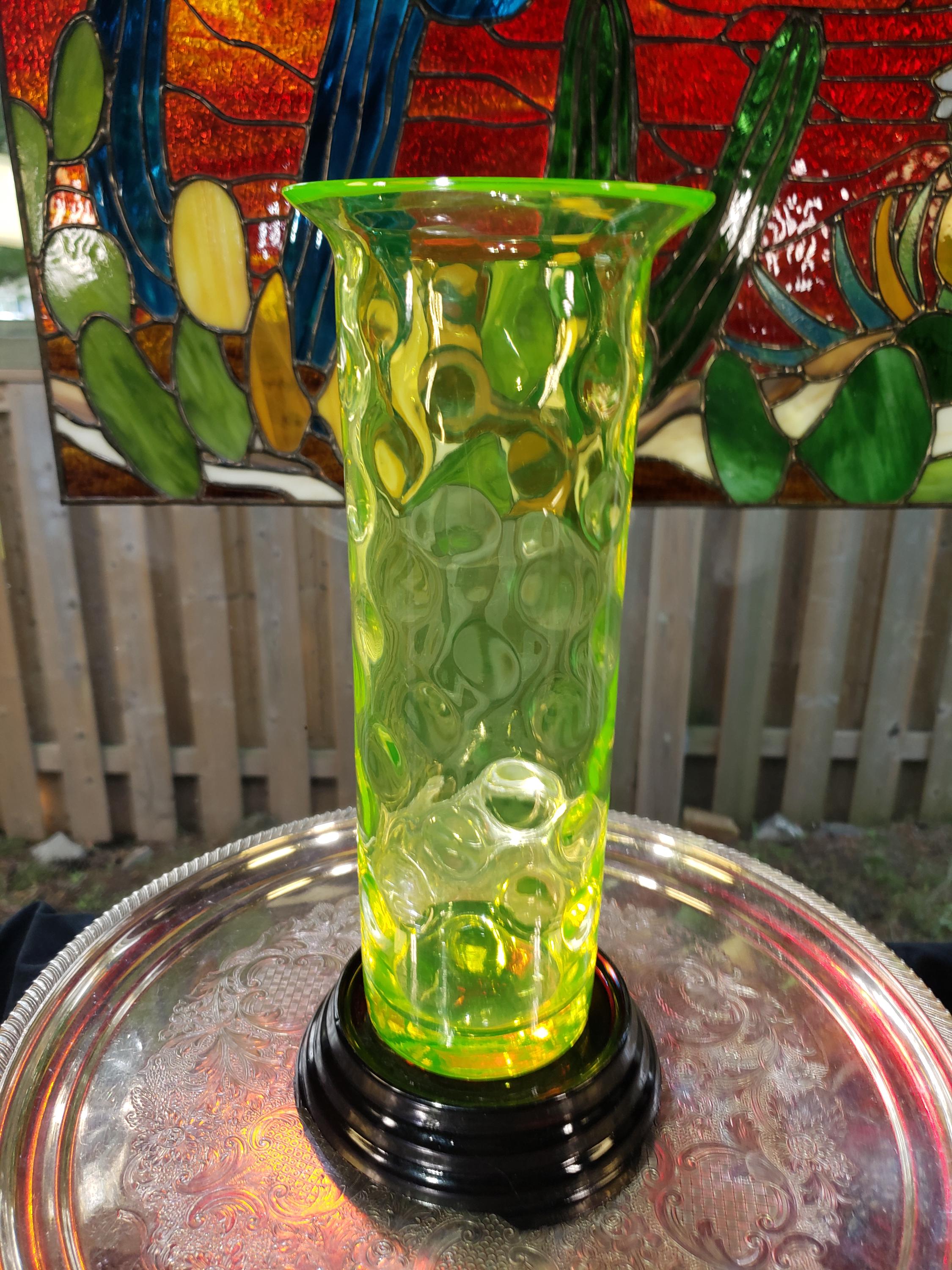 Vintage Vaseline Glass Vase: Thumbprint Art, Tall Uranium Czech Vase - Etsy