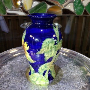 Vintage Benaya Artisan Porcelain Cobalt Blue Sunflower Vase by Michael ...