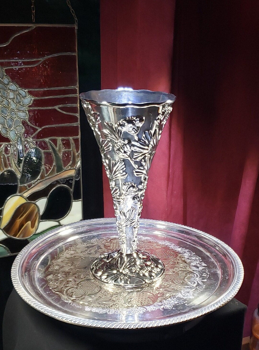 Embossed Silver Plate Trumpet Vase: Floral Design, Elegant Decor - Etsy