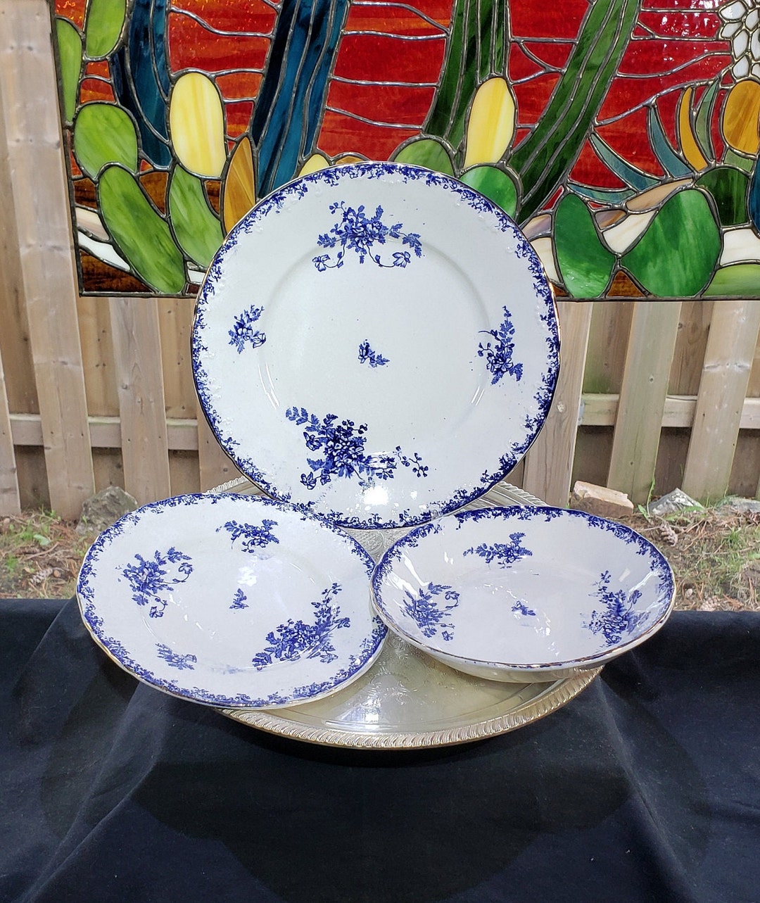 Antique Ironstone Dinnerware Set: Argosy Blue Floral Pattern, Circa ...