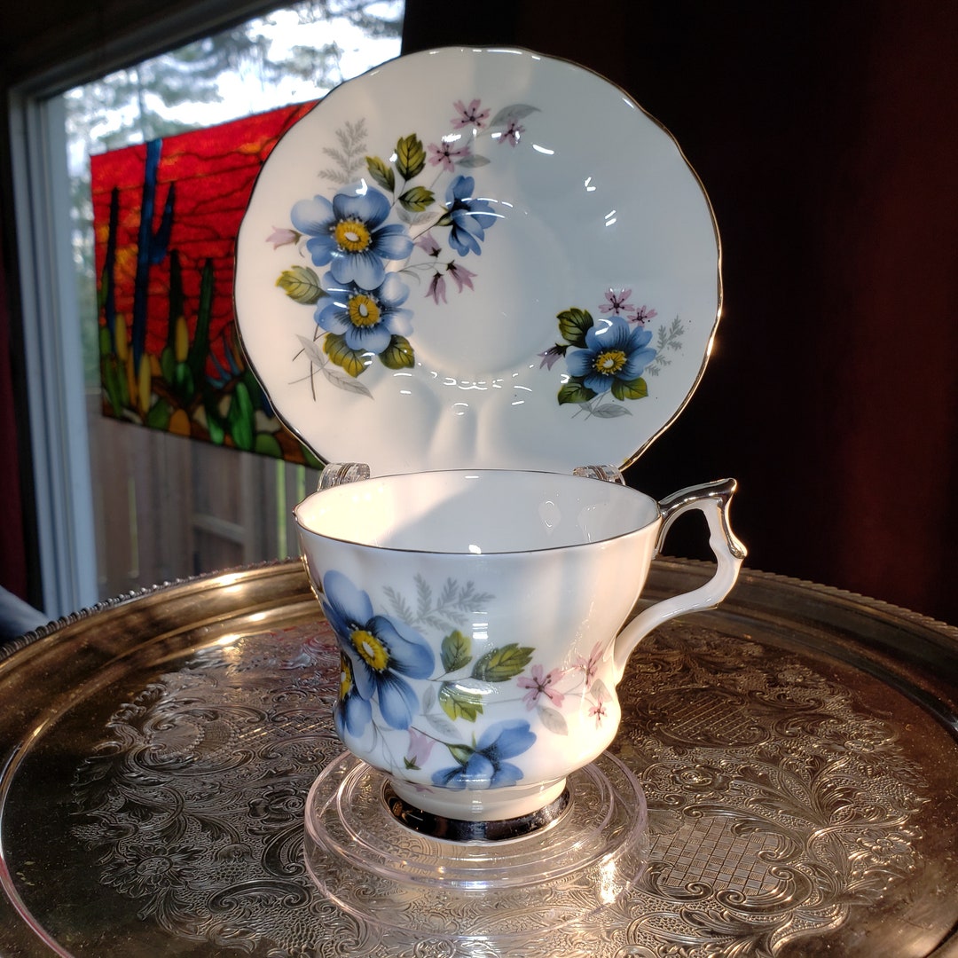 Vintage Royal Windsor Blue Flowers X1908|9 Tea Cup Set - Antique Teacup ...