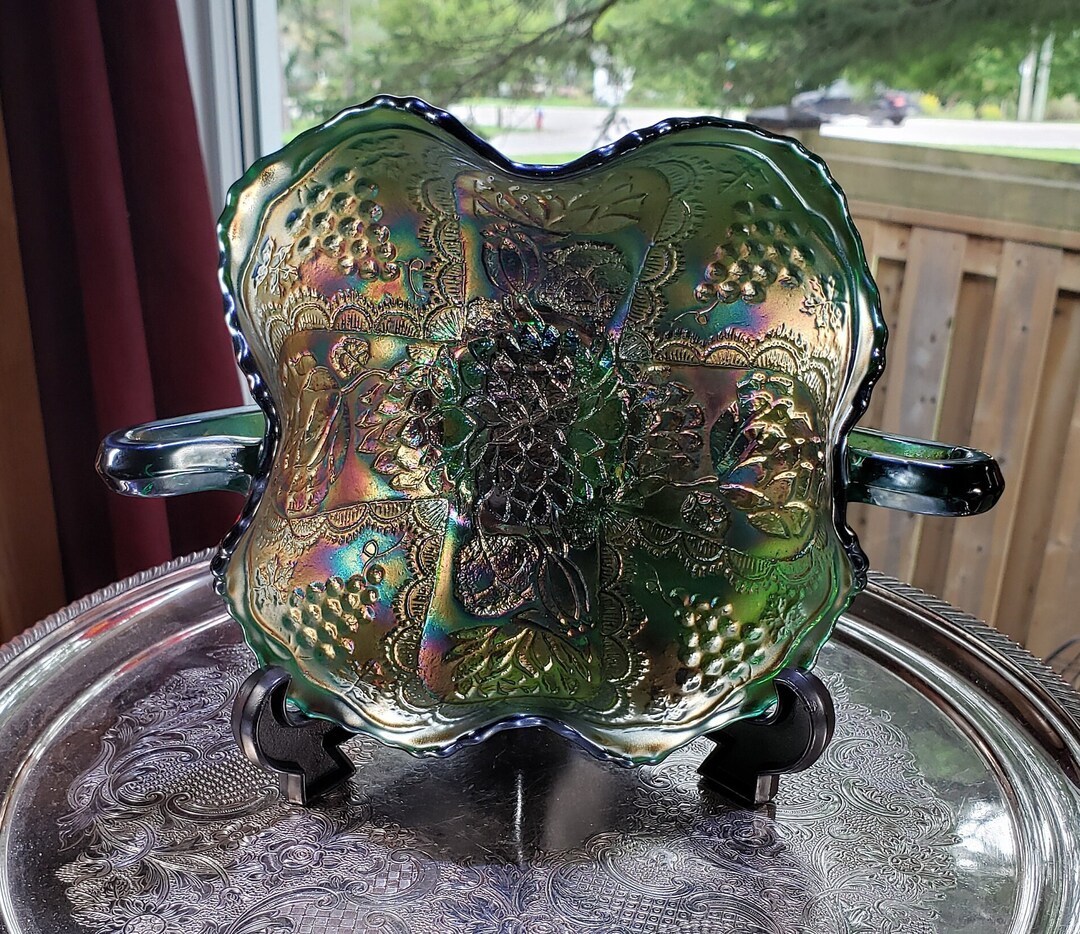 Fenton Ruffled Marigold and Grape Bon Bon - AQUA Base Color - Carnival ...