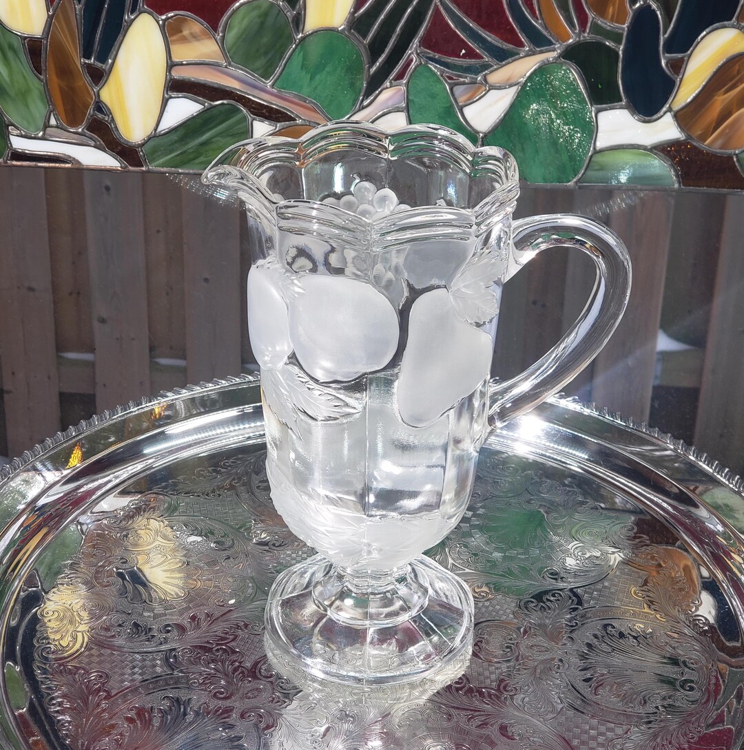 Vintage Indiana Glass Pitcher: Frosted Fruit EAPG Water Jug - Etsy