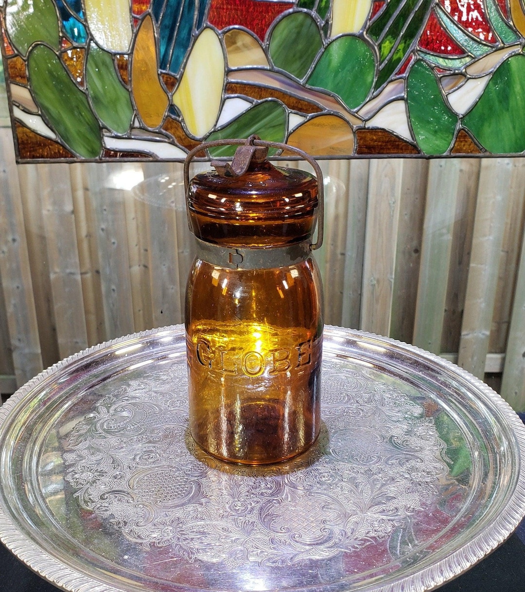 Vintage Globe Medium Amber Pint Wire Sealer HTF Jar, Antique Pint Jar ...