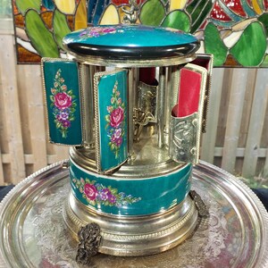 Very Rare Roundelay Turquoise & Pink Rose Musical Carousel Lipstick ...