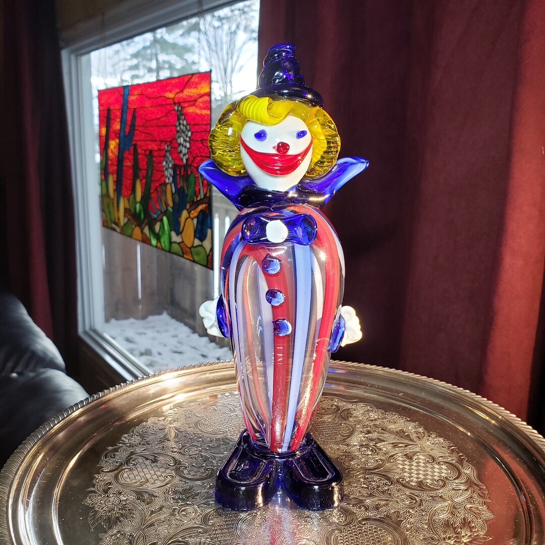 Handmade Murano Glass Clown: Red, White & Blue Stripes, 10" Tall - Etsy
