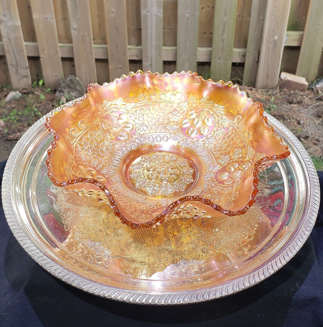 Vintage Fenton Cherry Chain Variant Bowl With Orange Tree Exterior ...