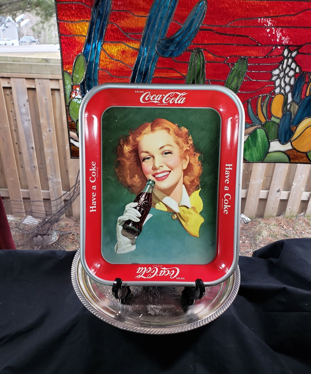 Antique Coca Cola 1940s Serving Tray - Woman Enjoying A Coke - Antique ...