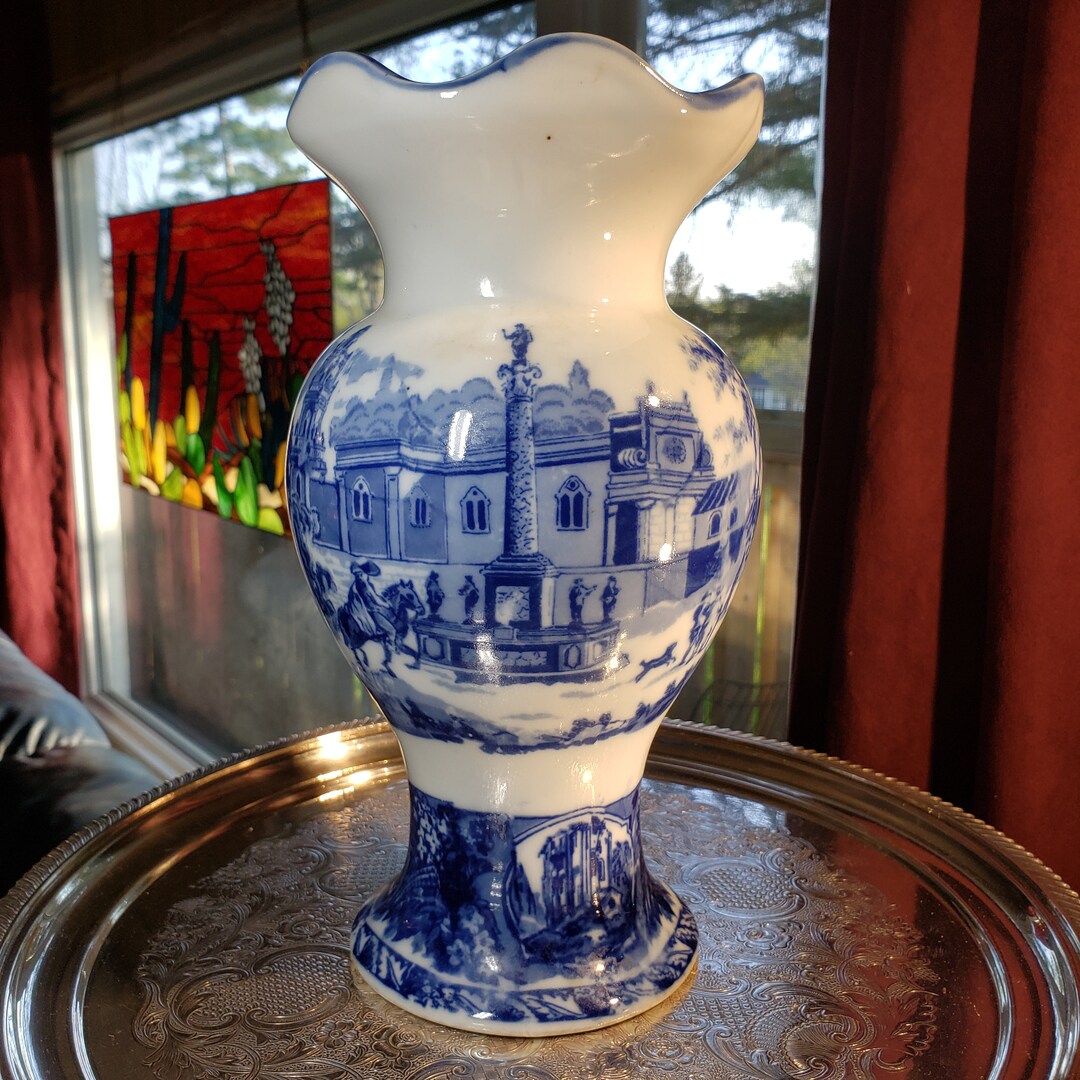 Retro Vase - Blue and White Ironstone Flower Vase - Great Images - Etsy