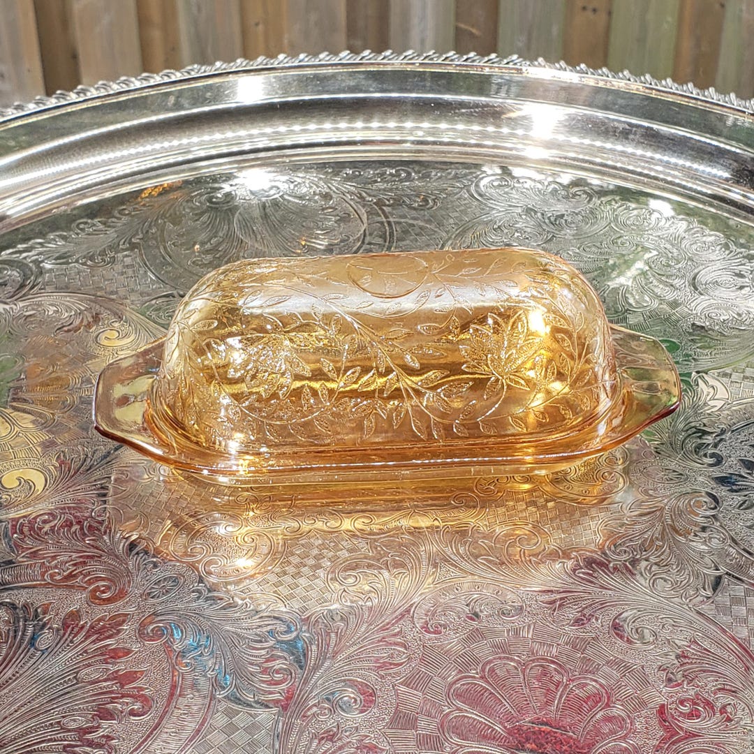 Vintage FLORAGOLD LOUISA Jeannette Glass Covered Butter Dish ...