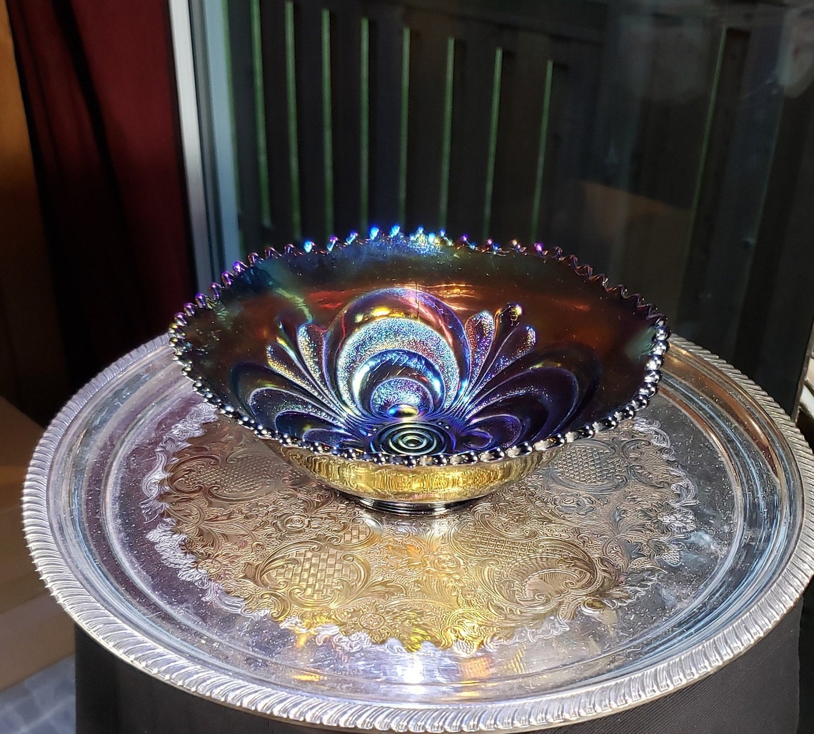 Imperial Glass Scroll Embossed Carnival Glass Bowl Purple - Etsy