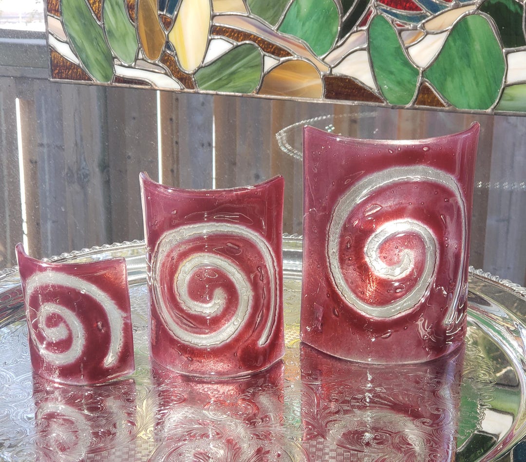 Fused Glass Panel Set of 3 With Swirl Pattern Hand Made Glass Artist ...