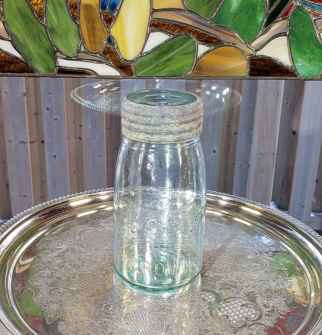 Vintage Aqua Imperial Pint Crown Jar: Small Mouth Bulge, Farmhouse ...
