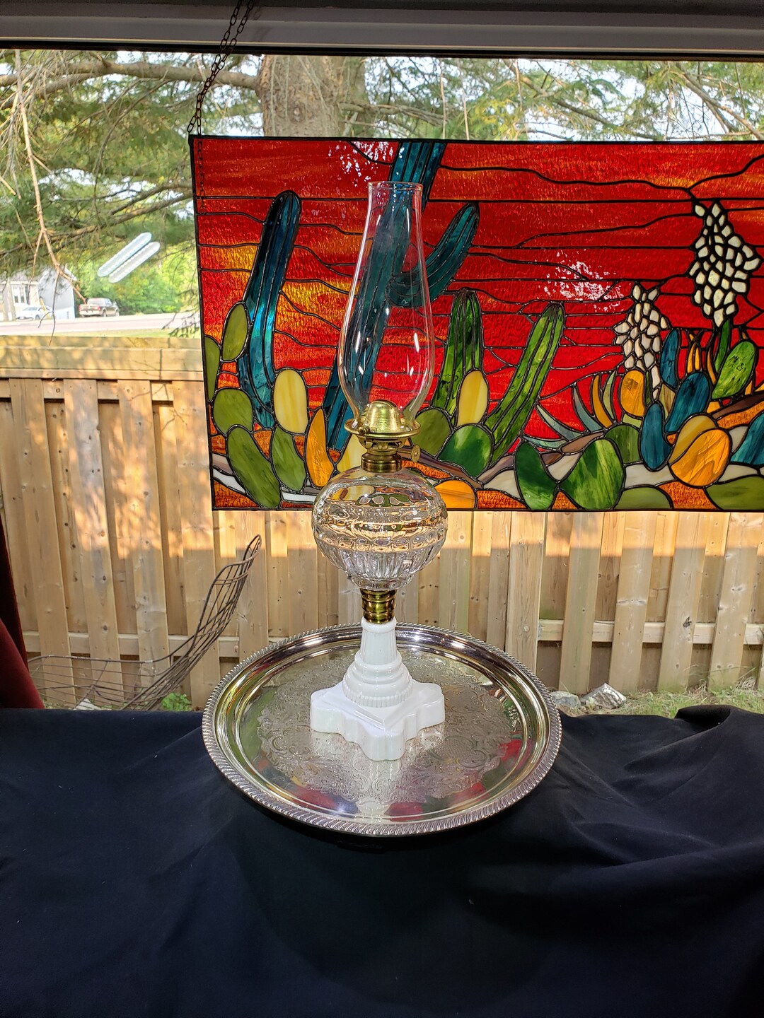 Vintage Antique Early White Glass Triple Flute Pattern Oil Lamp ...