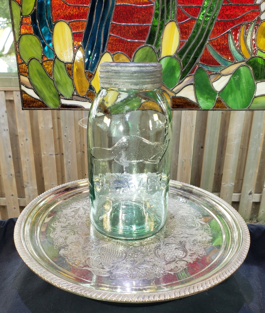 Vintage Green Canadian Half Gallon Beaver Jar Rim Crack Canadian Jar ...