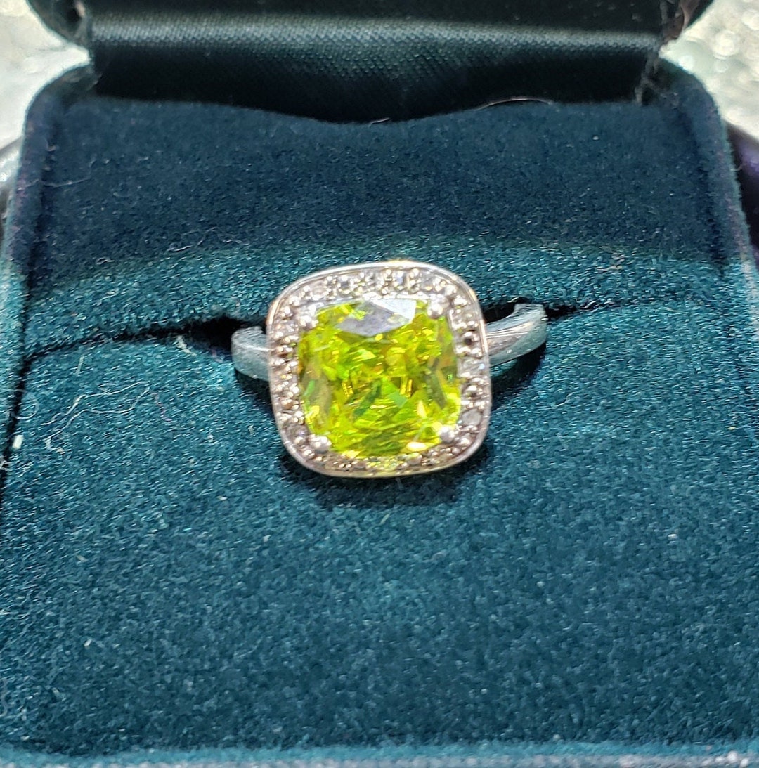Stunning Sterling Silver Square Peridot Faceted Stone With Halo Design ...