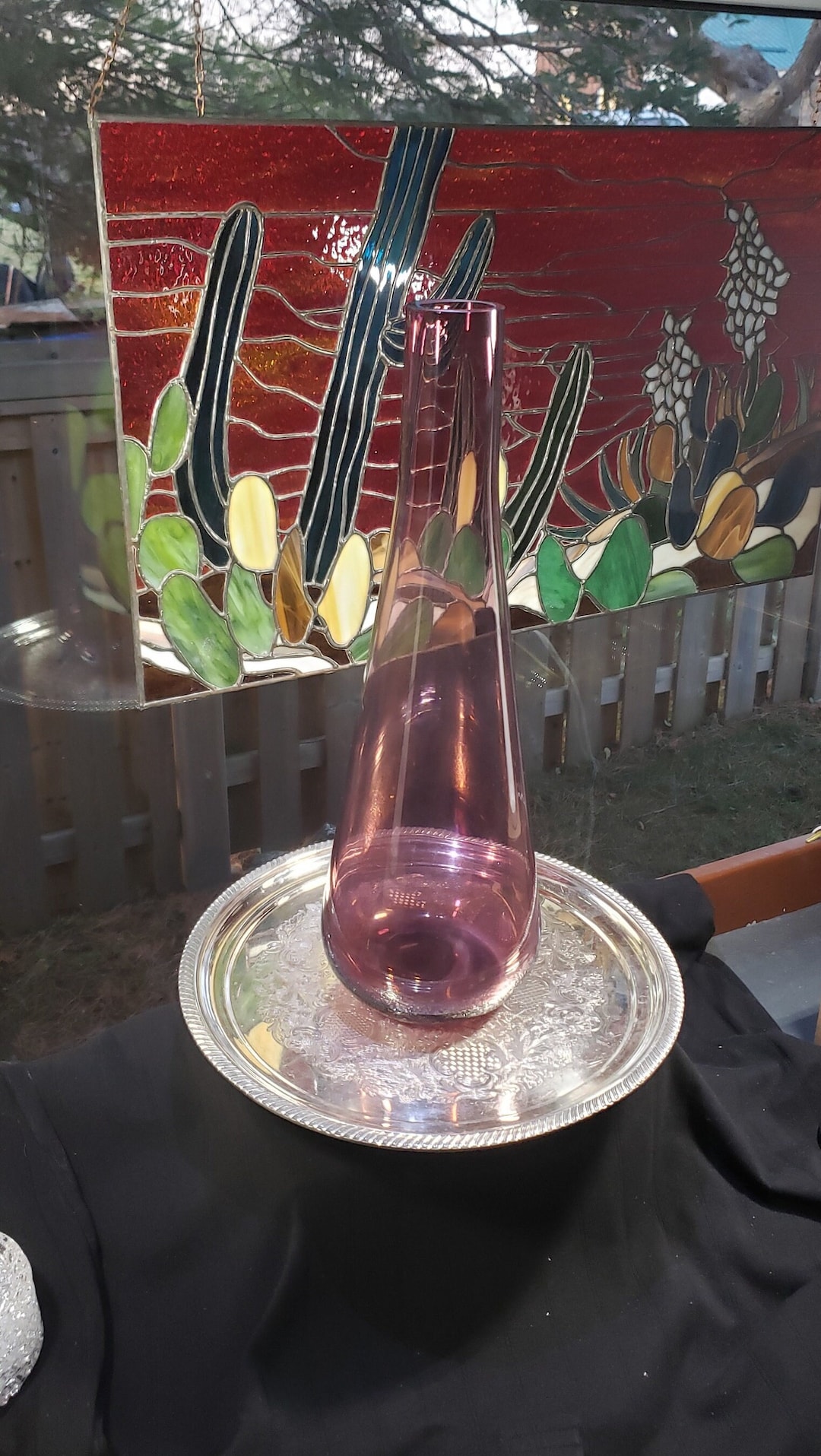 Vintage Tall Purple Amethyst Art Glass Vase - 17 in Tall - MCM Decor ...