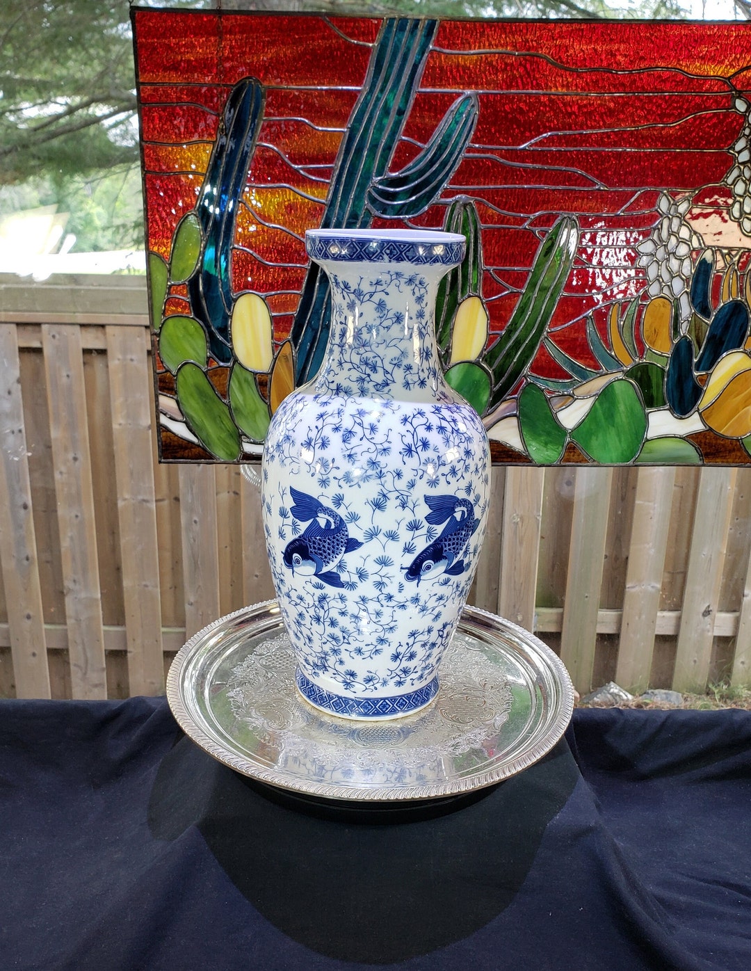 Vintage Chinoiserie Vase: White & Blue Koi Carp Porcelain, 1980s ...