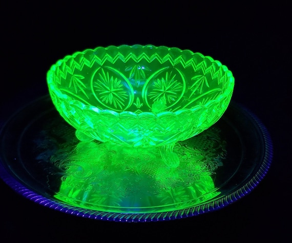 Uranium Glass Bowl Art Deco Uranium Vaseline Glass 8” Bowl 1930s By