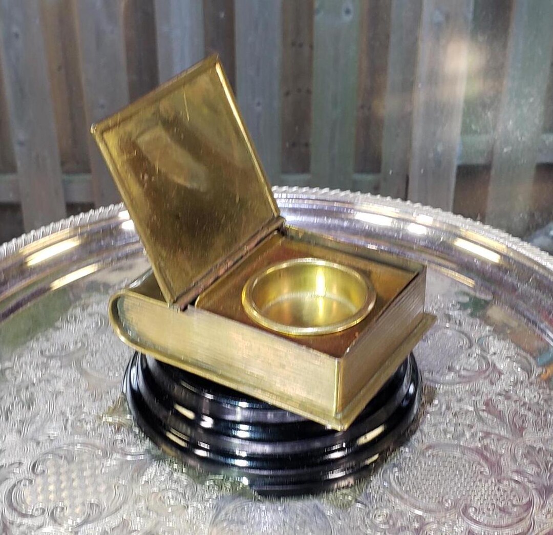 Vintage Brass Book Shape Inkpot - Brass Ink Well, Vintage Desk Decor ...