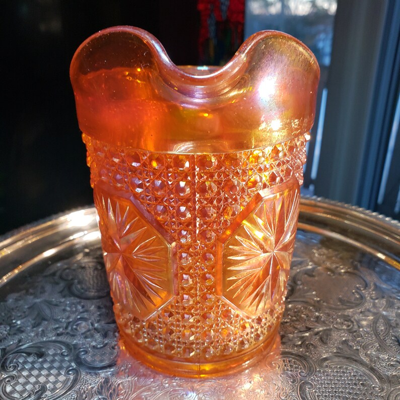 Vintage Imperial Glass Star Medallion Marigold Carnival Glass Pitcher ...