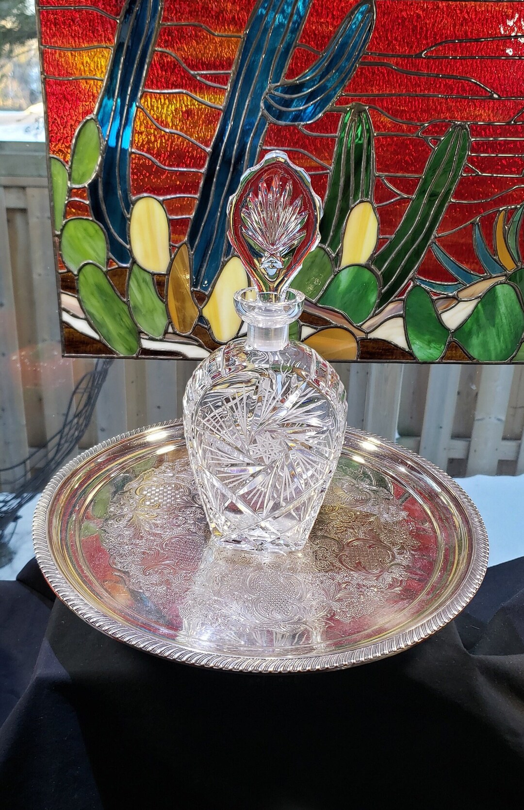 Vintage Crystal Pinwheel Decanter: Tombstone Shape, Gothic Barware - Etsy