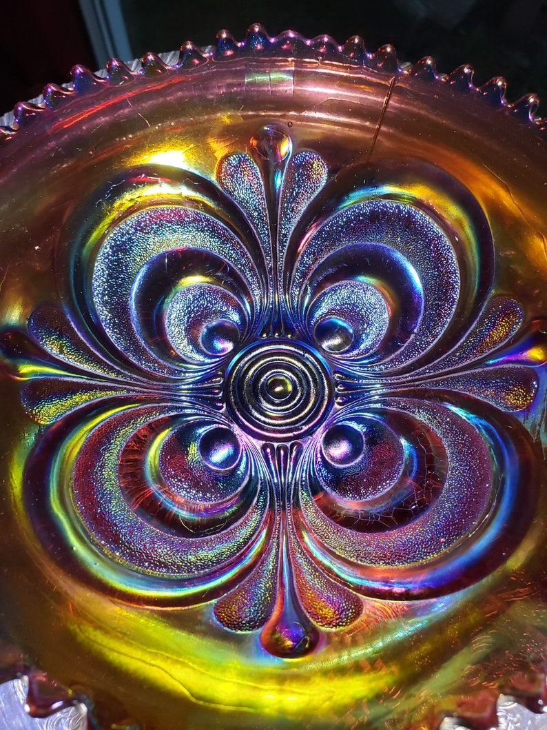 Imperial Glass Scroll Embossed Carnival Glass Bowl Purple - Etsy