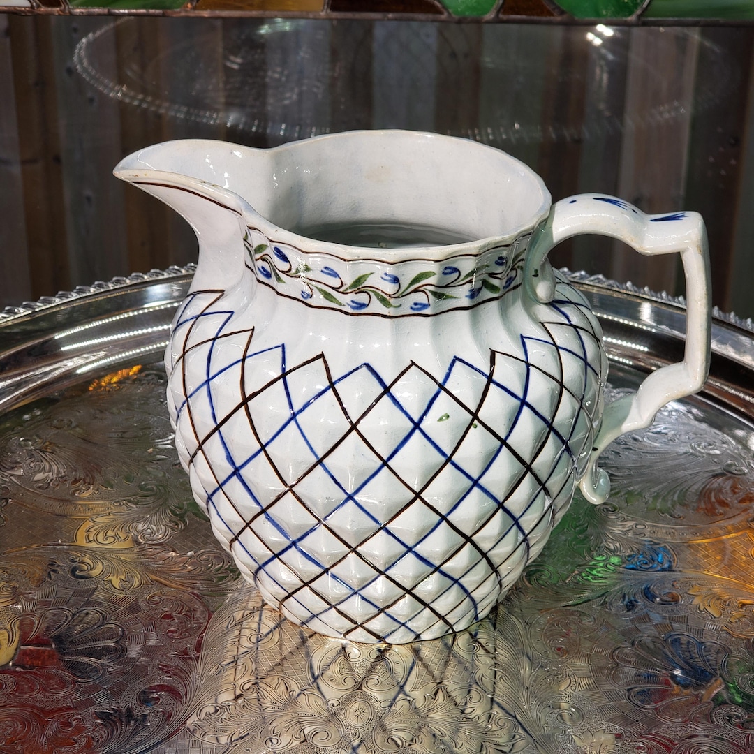 Antique Pineapple Creamware Jug: English George III Era, Blue & Brown ...