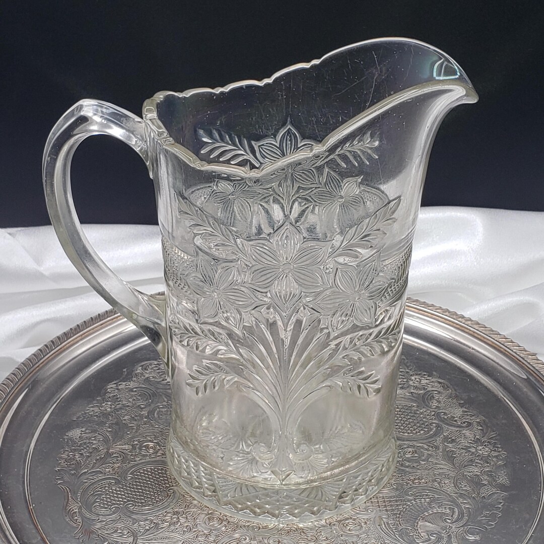 Vintage Indiana Glass Pitcher: Narcissus Spray Pattern, 1918 EAPG ...