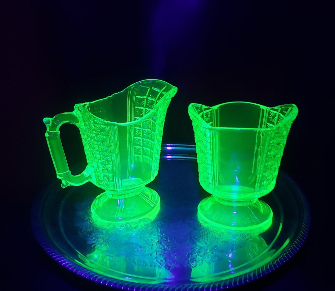 Vintage Blue Uranium Glass Cream and Sugar Bowl: King Son & Co, EAPG - Etsy