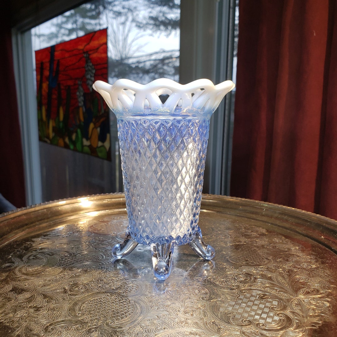 Imperial Glass Lattice Diamond Pattern Footed Bud Vase, Retro Bud Vase ...
