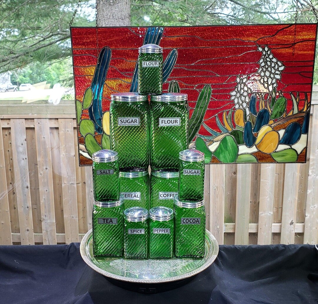 Restored 1930s Forest Green Hoosier Jar Set: Owens Illinois Canisters ...