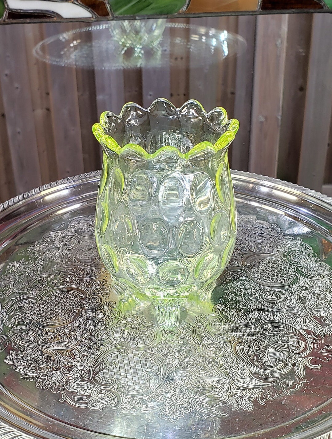 Antique King and Sons Vaseline Glass Dot Optic Spooner From 1885 ...