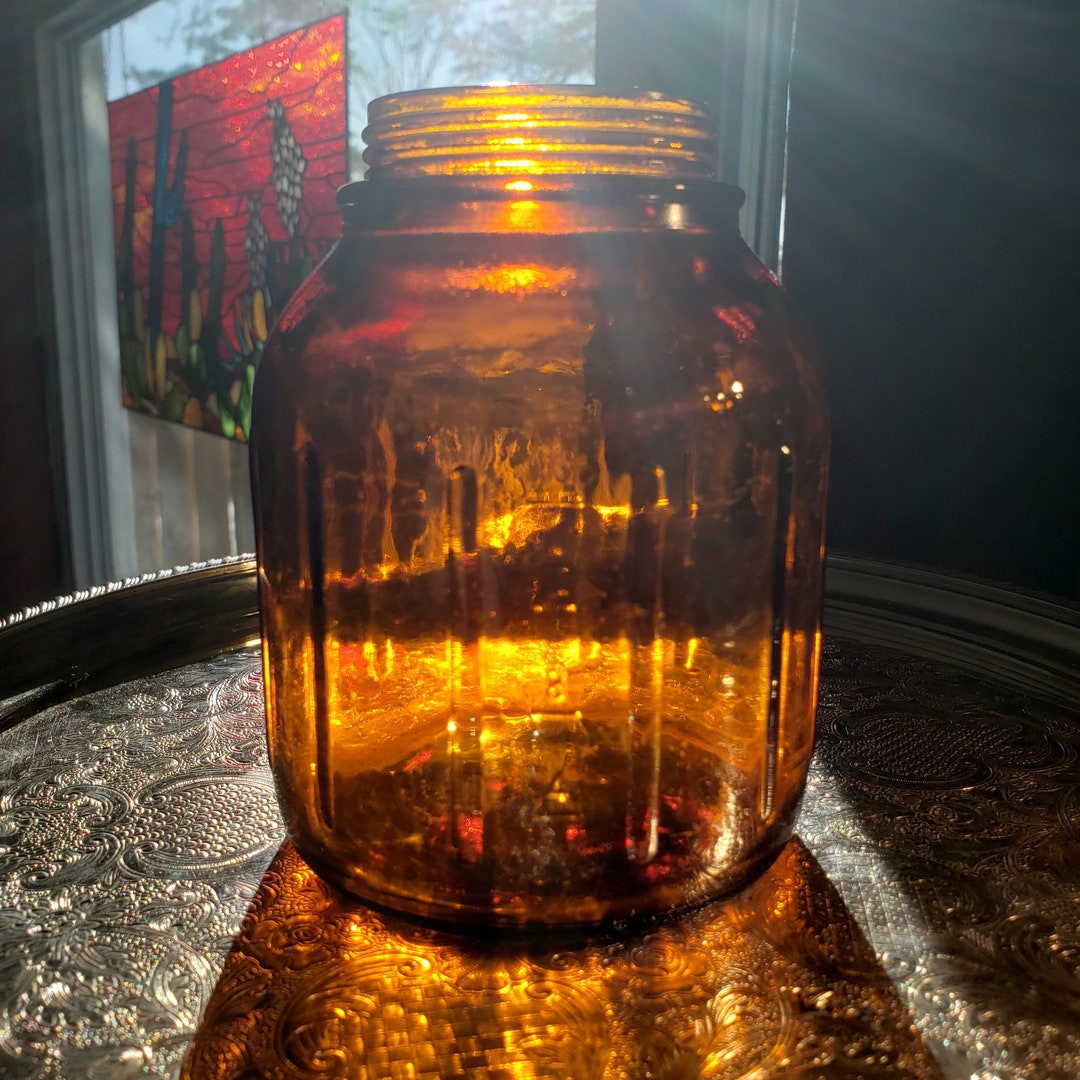 Vintage Amber Reed Glass Measurement Jar - 1949 Retro Kitchen - Etsy