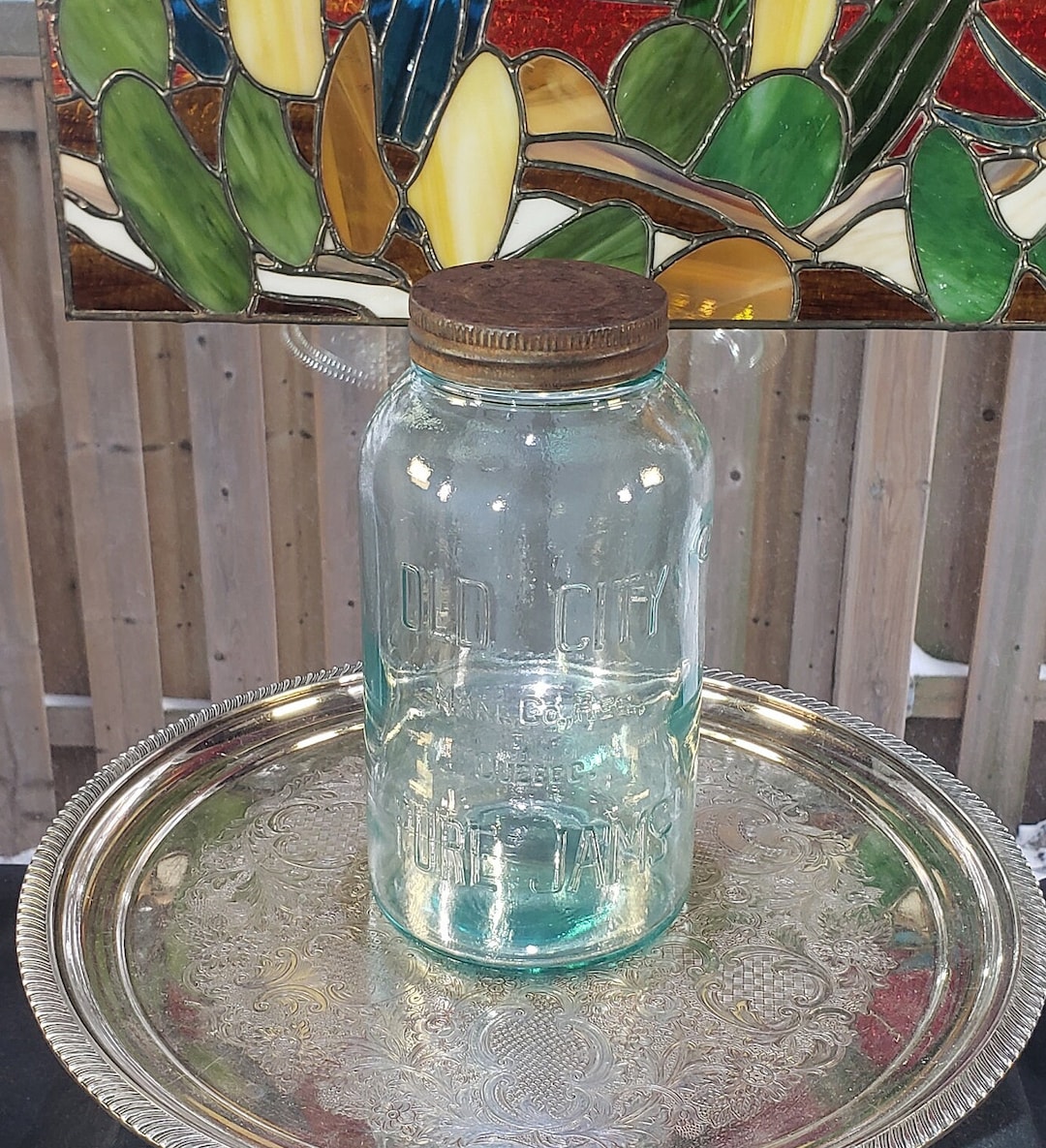 Vintage 48 Oz Old City Pure Jams Jar - Antique Quebec Mason Jar for ...