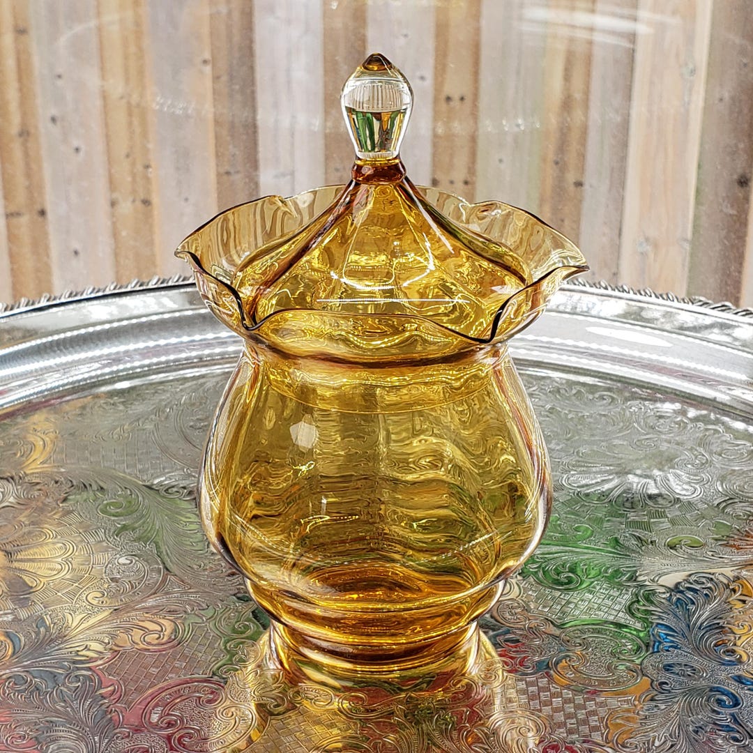 Vintage Amber Fine Lidded Jar 1960s Empoli Apothecary Jar, Multi Sided ...