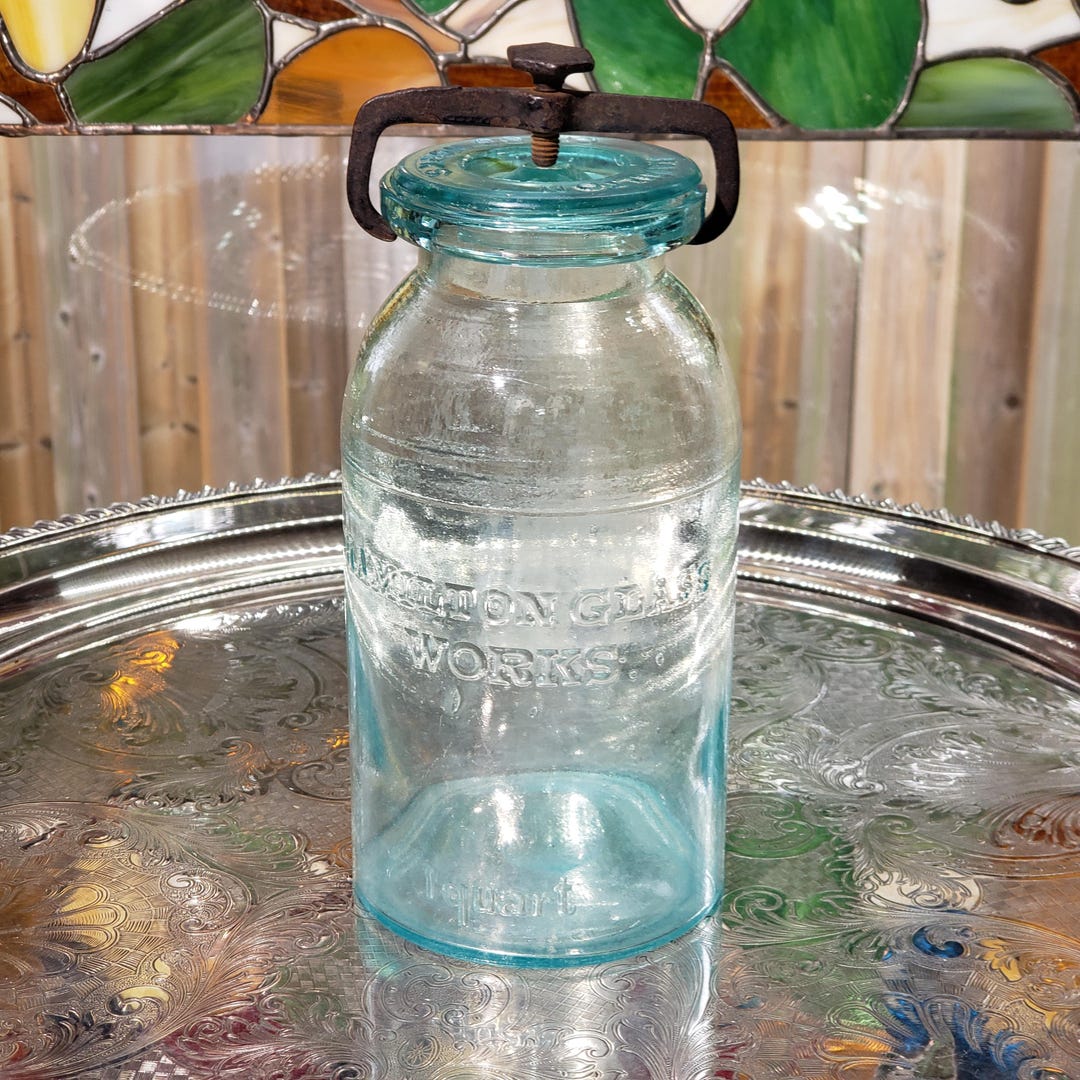 Antique Hamilton Glass Works Clamp Jar: 1 Quart Canadian Sealer (1864 ...