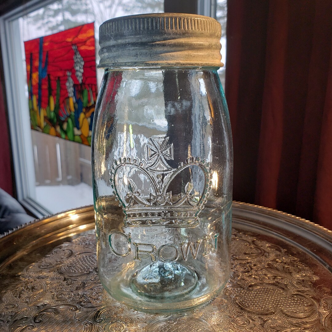 Sweetheart Crown Jar - Aqua Blue Quart Canadian Jar- 13 Pearls per Side ...
