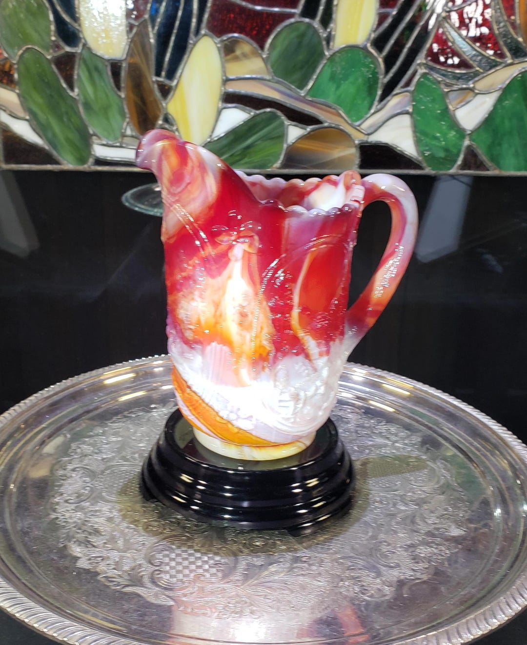 Vintage Imperial Slag Glass Pitcher: Red, White & Orange Amberina - Etsy