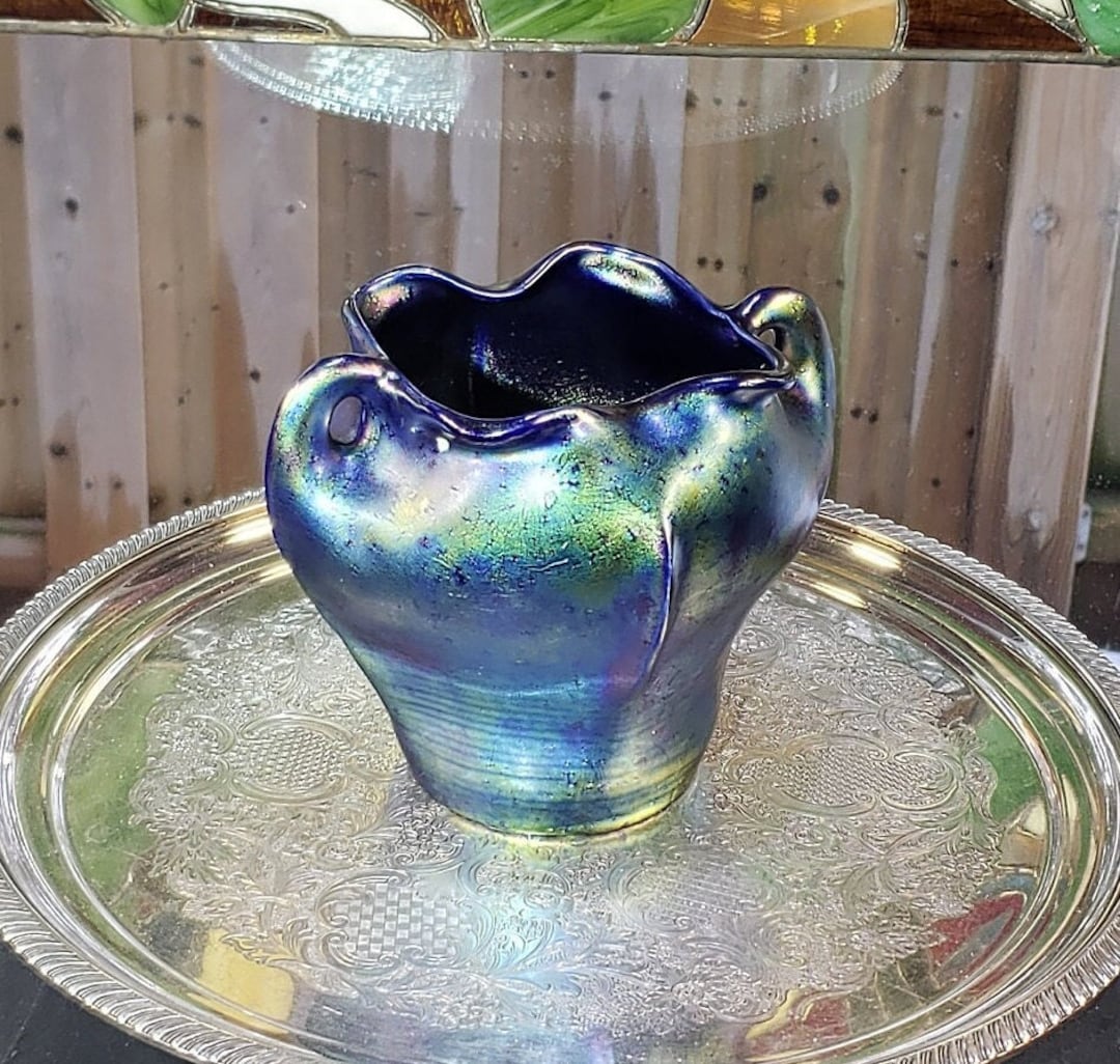 Vintage Art Nouveau Iridescent Pottery Vase - Oil Slick Finish - Etsy