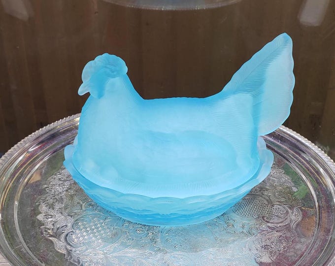 Rare Large Vintage Frosted Blue Hen on A Nest - Split Tail Hen, HON ...